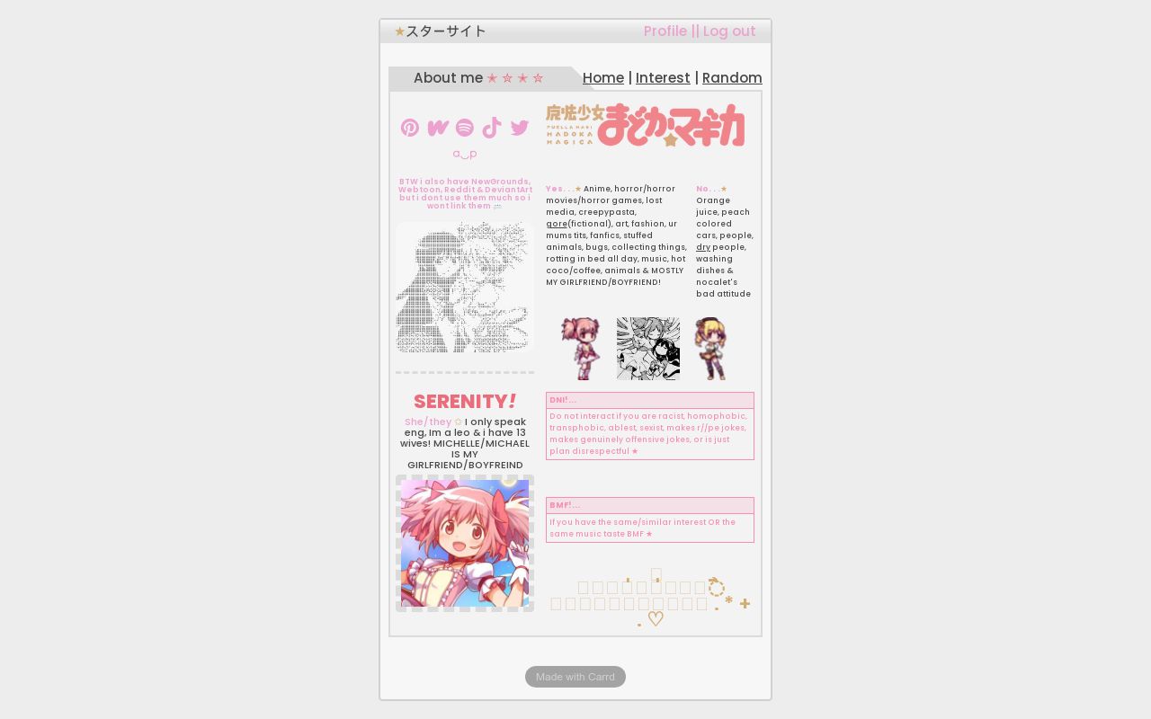 Madoka magica themed carrd